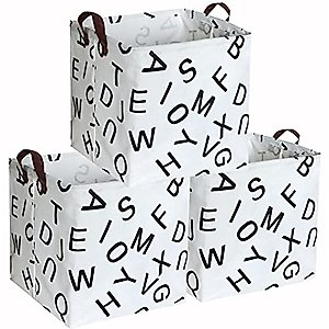 Essme 3PACK Square Storage Bin,Cotton Fabric Laundry Baskets,Collapsible Waterproof Toy Storage Bin with Handles for Family Storage,Shelf Baskets,Bedroom(3pack Alphabet)
