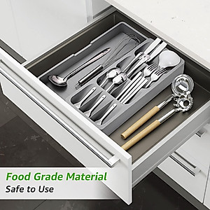 nebxazw Kitchen Drawer Organizer Tray,Drawer Organiser,Cutlery Tray,Expandable Utensil Tray for Kitchen,Compact Plastic Storage Organisation for Spoons