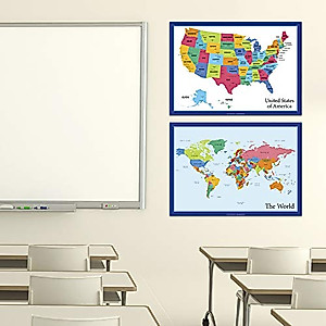 Global Printed Products 10 Extra Large USA Map and World Map Posters for Classroom, Office Decorations and Home 24x17 inch Double Sided (Pack of 10)