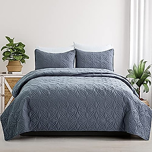 Peace nest 3 Piece Quilted Coverlet Set King Size Lightweight, All Season Bedspread Bed Cover with Pillow Shams, Dark Gray((106"X90")