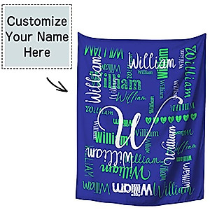 SIMIEEK Custom Blanket Personalized with Name Text, Customized Flannel Throws Blankets for Adults Kids Birthday Valentines Day Gift, 30x40 Inches Inches, Navy