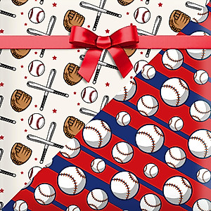 12 Sheets Baseball Wrapping Paper, 20x27in Baseball Pattern Gift Wrap Paper Baseball Bat Baseball Gloves Patterns Wrapping Paper for Sports Party Decor Boy Birthday Gift Wrapping
