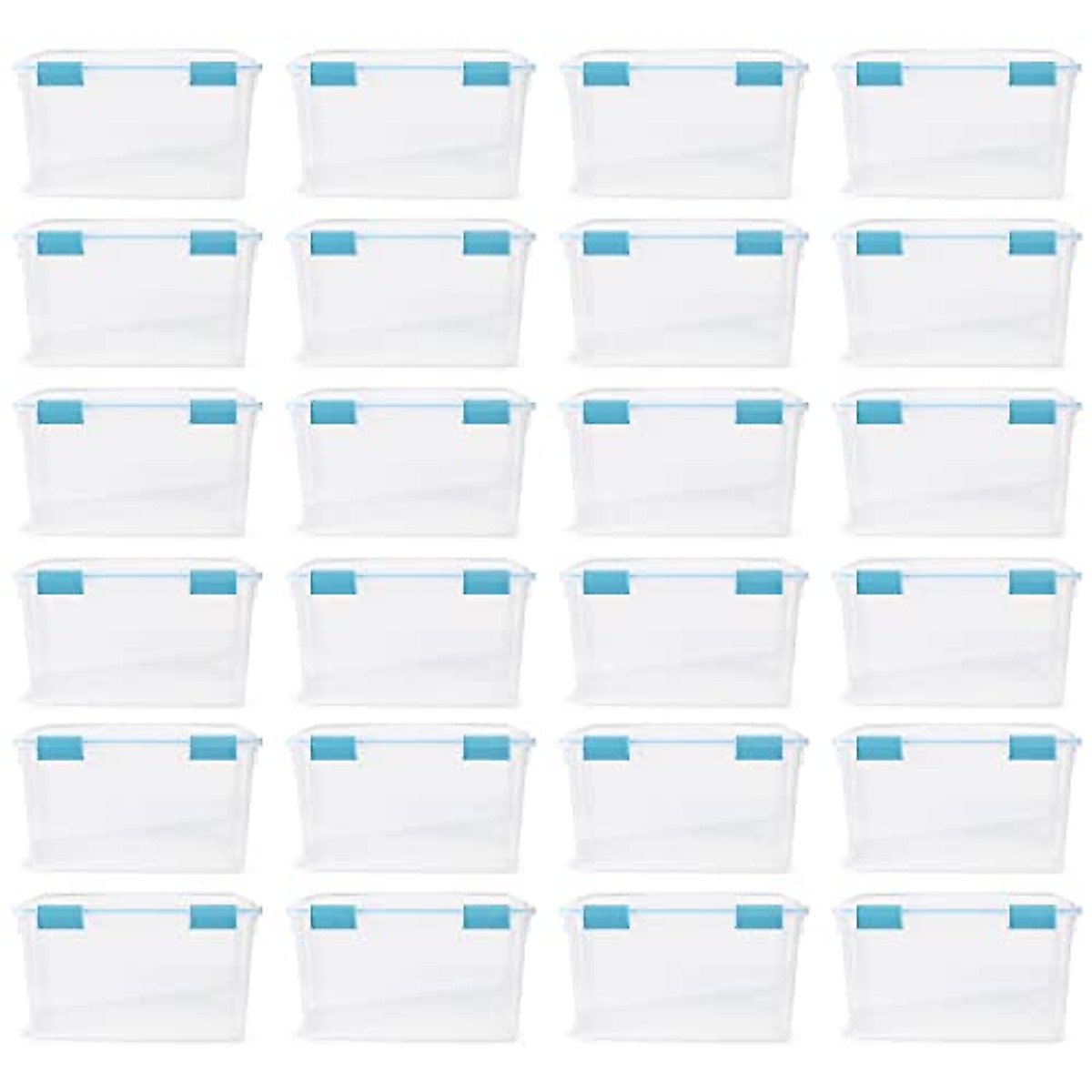 Sterilite 54 Quart Clear Plastic Stackable Storage Container Box Bin with Air Tight Gasket Seal Latching Lid Long Term Organizing Solution, 24 Pack