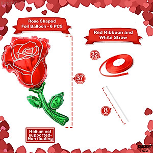 Katchon, Giant Rose Balloons 37 Inch - Pack of 6 | Rose Foil Balloons, Flower Shaped Balloons | Rose Shaped Balloons, Romantic Decorations Special Night | Happy Birthday Balloons Red Rose Balloons
