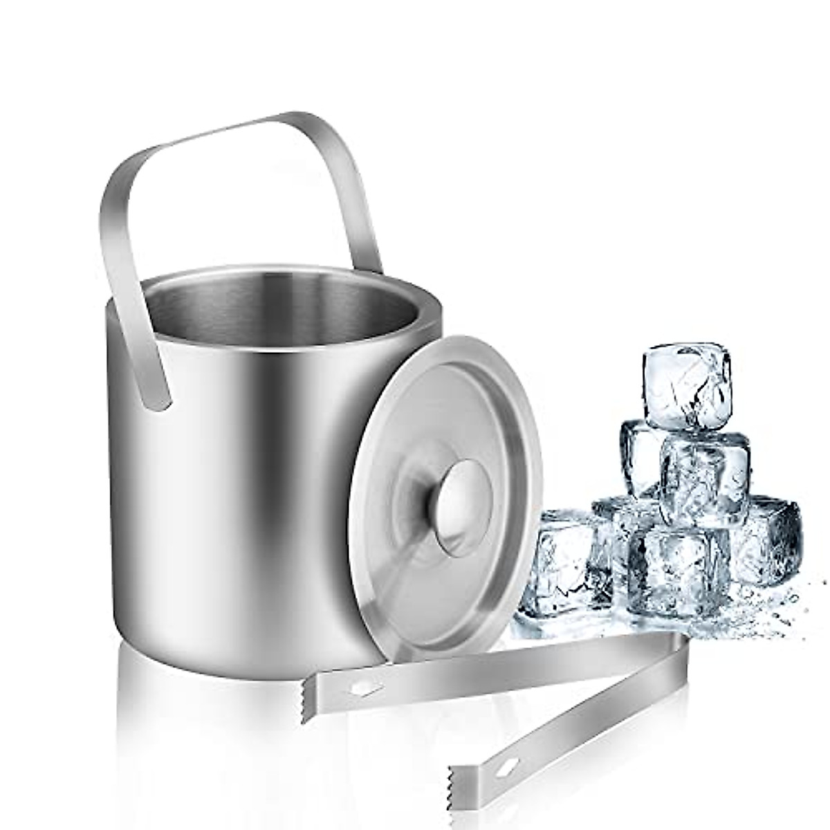 LUCKYGOOBO Mini Stainless Steel Ice Bucket Portable Double Wall Ice Bucket with Tong, Hotel Bucket/Champagne Bucket/Beverage Bucket,Size 1.3 Liters 5.5 x 5.5 in,Serveware for Party,Event,and Camping.