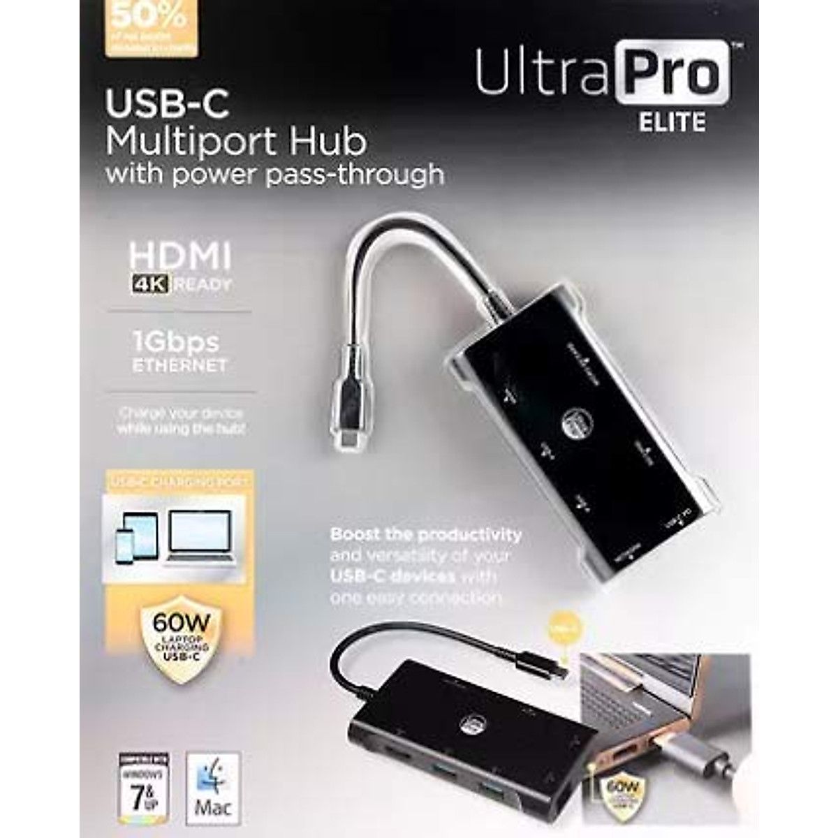 UltraPro Elite USB-C Multiport Hub with Power Pass-Through