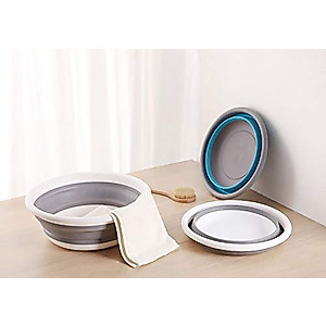 AAKitchen Collapsible Portable Wash Basin Dishpan 5L Kitchen Dish Pans Washing Basin Foldable Strainer Wash and Drain Dish Tub Drainer for RV, Camping, Marine, BBQ (White/Gray)