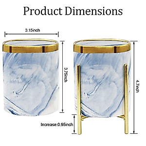 Rotating Marble Utensil Holder for Kitchen Countertop, Spoon Holder for Dining Table, Marble Ceramics with Durable Metal Frame 3.15 * 4.7 inch Blue and Gold 2 PCS