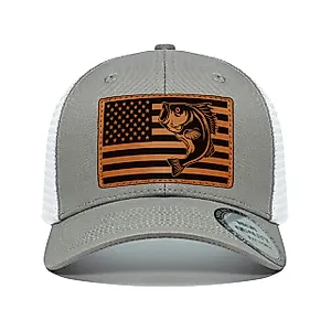 Fishing Gifts for Men Women, Unique Fish Stuff Flag Trucker Hat for Fisherman Best Gift, Black/Grey