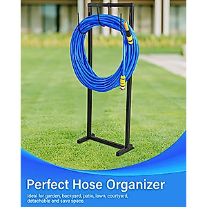 SNOGSWOG Garden Hose Holder, Freestanding Hose Stand Holds 3/4 inch x 125 FT, Heavy Duty Hose Hanger, Detachable Metal Hose Reel for Outside Yard Lawn, Black