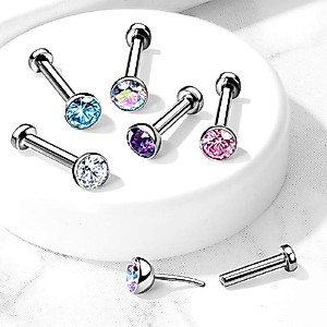 Pierced Owl 18G Petite 8mm Barbell Implant Grade Titanium Threadless Push-in 2.5mm Crystal Flat Back Lip Cartilage Tragus Stud (Clear)
