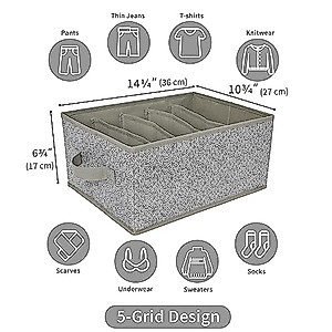 GRANNY SAYS Drawer Organizers for Clothing, Wardrobe Clothes Organizer, 5 Grids Clothes Organizer for Folded Clothes, Jeans Organizer for Closet, Wardrobe, Drawer, Gray, 2-Pack