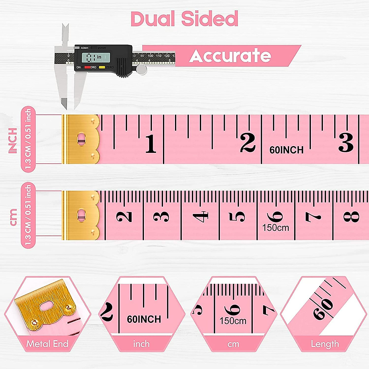 Tape Measure, iBayam Soft Ruler Measuring Tape for Body Weight Loss Fabric Sewing Tailor Cloth Vinyl Measurement Craft Supplies, 60-Inch Double Scale Ruler, 2-Pack White, Blue