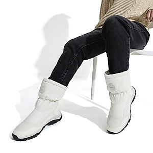 NORTIV 8 Women's Insulated Winter Snow Boots Faux Fur Lined Slip On Boots Size 10 US Off-white SNSB227W