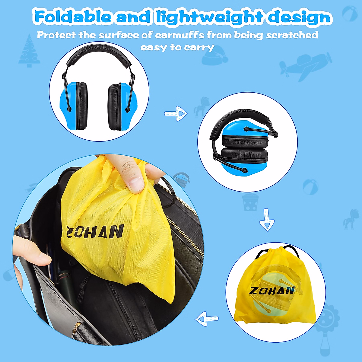 ZOHAN 030 Kids Noise Cancelling Headphones for Autism Ear Protection (Blue)