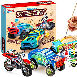 JOYIN Kids Craft Kit Build & Paint Your Own Wooden Race Car Art & Craft Kit DIY Toy Make Your Own Car Truck Toy Construct and Paint Craft Kit, Presents for Kids