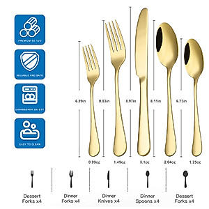 20-Piece Gold Silverware Set for 4, Suotarn Stainless Steel Kitchen Cutlery Utensils, Restaurant Home Party Flatware, Mirror Polished, Dishwasher Safe