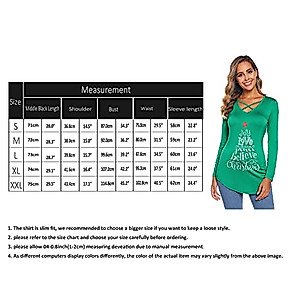 iClosam Women Christmas Letter Print Long Sleeve Tunic Shirts Criss Cross V-Neck Curved Hem Blouses Xmas Tops Sweatshirt Green L