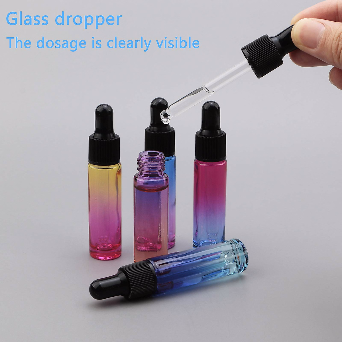 Newzoll 10Pcs Dropper Bottles Set, 10ml (1/3 oz) Gradient Glass Dropper Bottle with 5ml Tapered Plastic Droppers, Essential Oils Perfume Reusable Bottles Vial