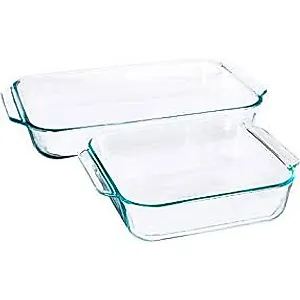 Pyrex Basics Clear Glass Baking Dishes - 2 Piece Value-Plus Pack - 1 Each: 3 Quart Oblong, 2 Quart Square