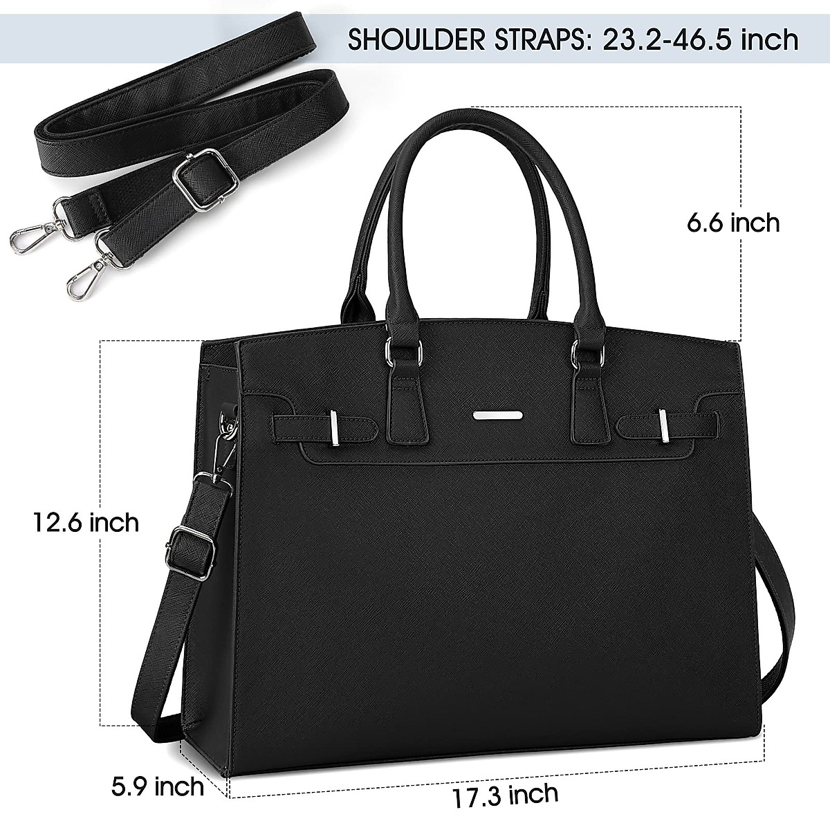 Laptop Bag for Women 15.6 Inch Waterproof Leather Lightweight Business Office Work Bag Large Capacity Professional Briefcase Computer Tote Fashion Handbag Shoulder Bag Black