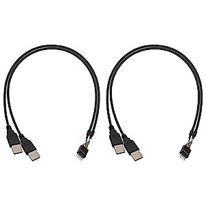 Duttek 9 Pin Male Header,USB Header Male Splitter, 9 pin USB Splitter, to Dual USB Male Cable Use to Connected Devices Design to Plug into USB Motherboard Header Pins to USB 2.0 Connector 0.5M 2pack