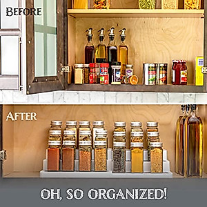 3–Tier Expandable Spice Rack - Adjustable Length, Stability with Non-Skid Shelf, Three Tiers for Easy Visibility, Organizer for Kitchen Cabinet, Pantry or Countertop.