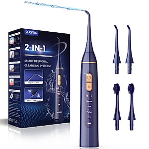 Water Flosser and Electric Toothbrush Combo, [2 in 1] Cordless Water Dental Pick Toothbrush with 4 Modes, 2 Brush Heads and 2 Water Jet Tips Water Dental Flosser Toothbrush Combo for Home Travel