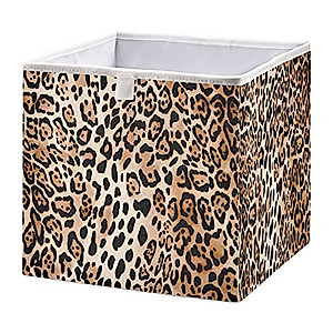 Kigai Foldable Storage Bins Cube,Leopard Print Closet Storage Baskets for Shelves Storage Box Open Storage Bins or Nursery Shelf, Closet, Office 11x11x11in