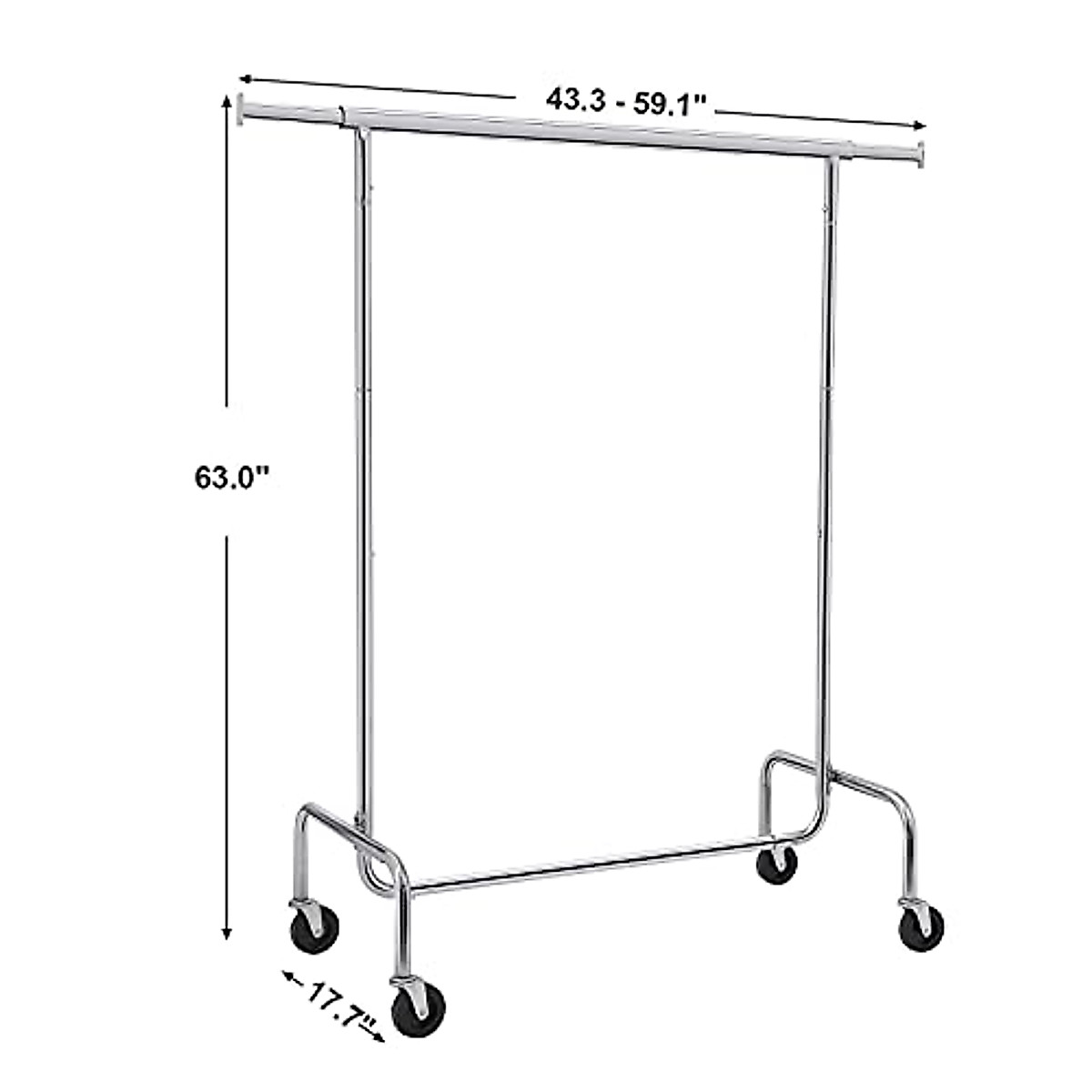 SONGMICS Clothes Rack with Wheels, Heavy-Duty Garment Rack with Extendable Hanging Rod, 286.6 lb Load Capacity, Clothing Rack for Hanging Clothes, All Metal, Chrome-Plated, Silver UHSR11S