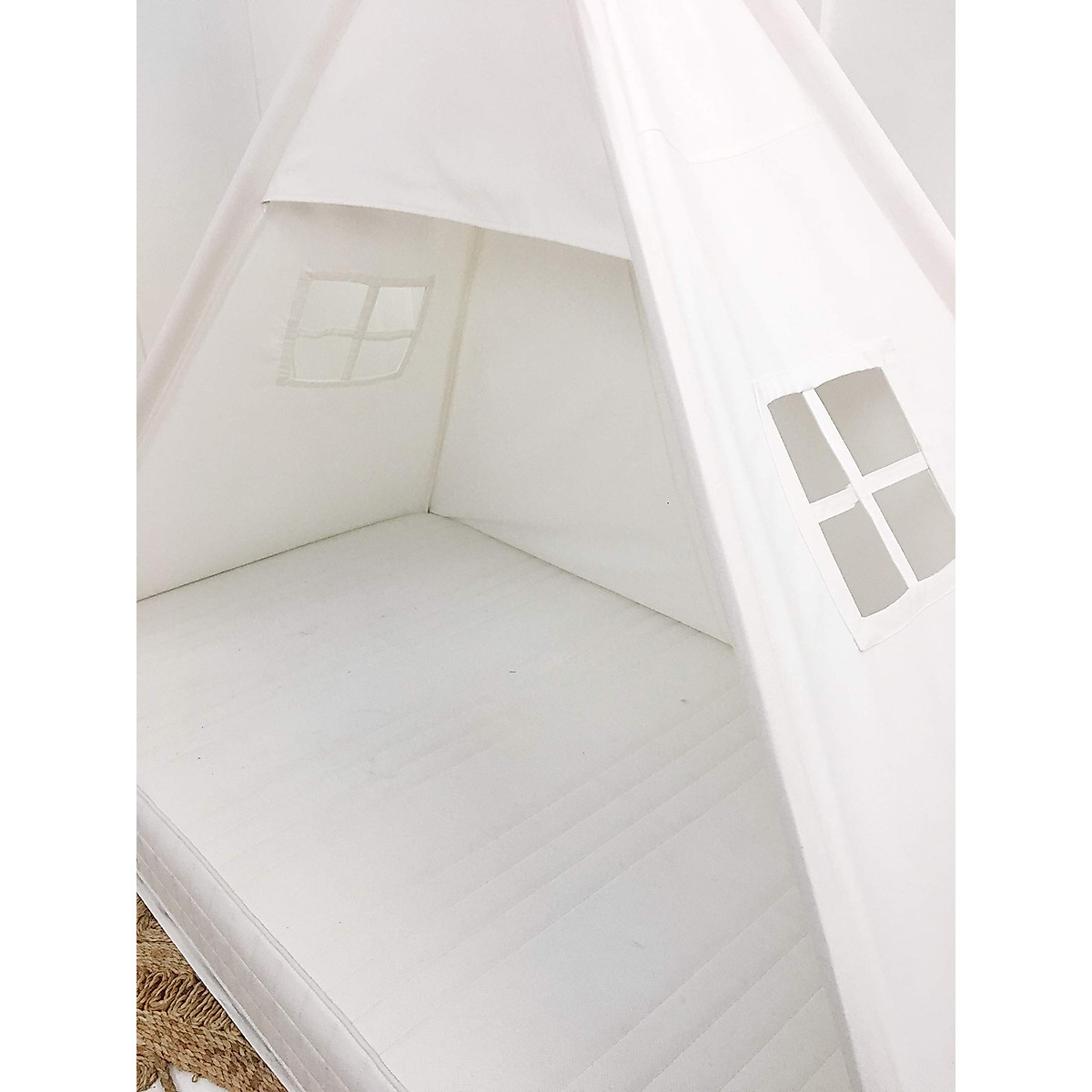 Domestic Objects | Play Tent Bed Canopy | Teepee for Mattress | 100% Cotton Canvas | Premium Quality (Twin/Single No Door) (White)