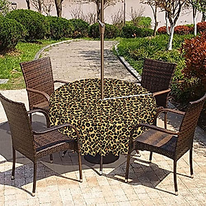 Animal Print Pattern round outdoor tablecloth,Round Tablecloth with Umbrella Hole and Zipper for Patio Garden,Waterproof Spill-Proof,for patio table with umbrella(72" Round,Mustard Orange and Black)