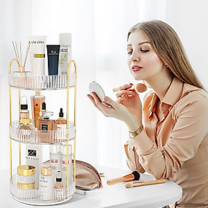 heesky 360 Rotating Makeup Organizer, 3-Tier Makeup Organizer Countertop for Vanity, Large Capacity Perfume Skincare Vanity Organizer, Bathroom Cosmetic Countertop Organizer for Dresser(Clear)