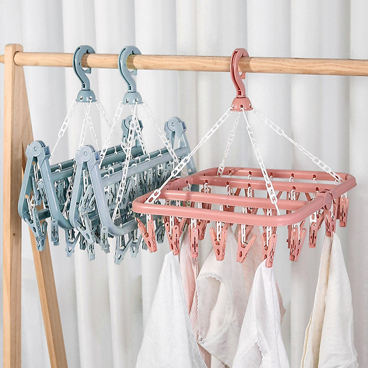 1/2PCS Foldable Clip Hangers with 32 Clips-Clothes Drying Hanger | Plast-ic Laundry Clip | Drip Drying Hanger | Laundry Hanger Drying Rack | Duracle Clothes Drying Rack | Underwear Suspender for Socks