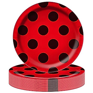 Menipros 30Pcs Ladybug Party Plates,Ladybug Birthday Party Supplies,Suitable for Girl's Birthday Party Decoration