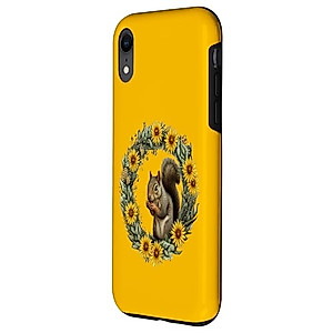 iPhone XR Gray Squirrel With Yellow Flower Wreath Kentucky State Art Case