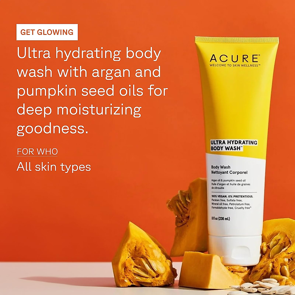 Acure Ultra Hydrating Body Wash | 100% Vegan | With Argan Oil & Pumpkin Seed Oil - 8 oz