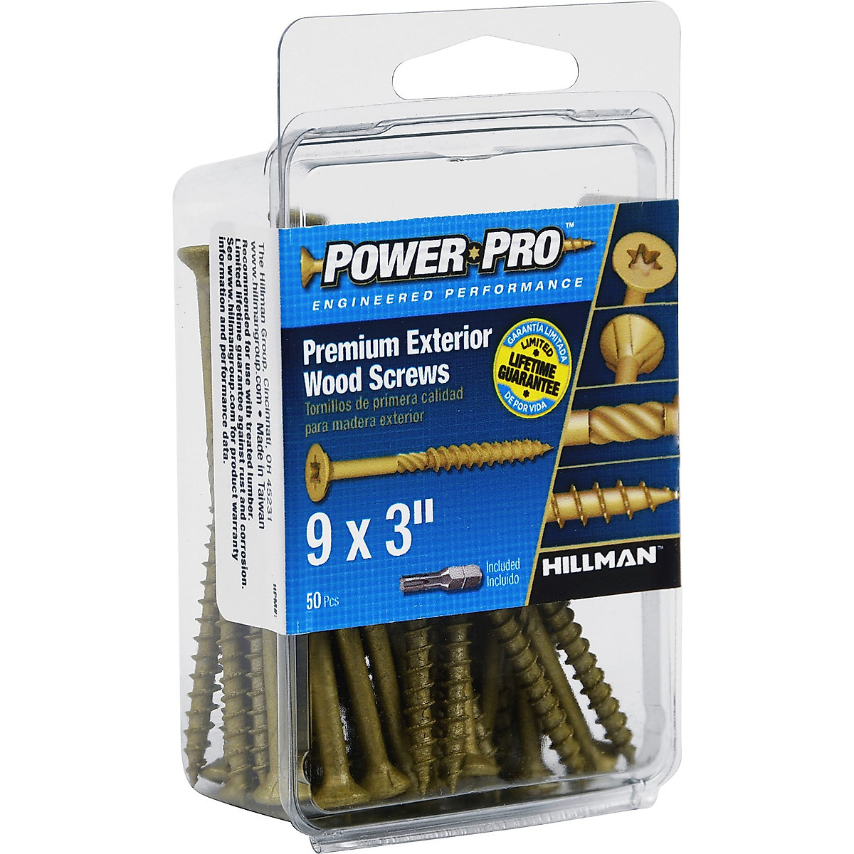 Hillman 42482 Power Pro Premium Exterior Wood Screw, 9 X 3-Inch, 50 Pack