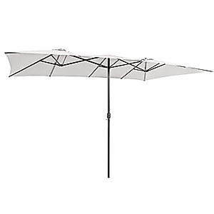 Tangkula 15 FT Double-Sided Patio Umbrella with Crank Handle, Vented Tops, Large Outdoor Rectangle Twin Umbrella with 10-Rib Metal Structure, Table Umbrella for Poolside Deck Lawn Garden (Beige)