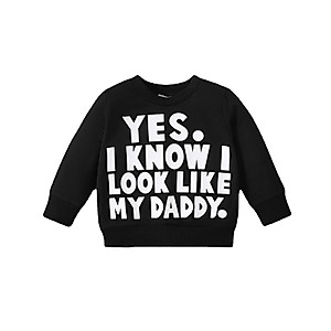Newborn Infant Baby Girls Boys Print Letter Autumn Long Sleeve Hoodie Sweatshirt Pullover Clothes 5t Girls Sweatshirts (Black, 12-18 Months)