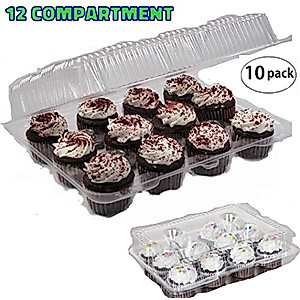12 Compartment plastic Cupcake Boxes 12 Cavity Cupcake Container,12 Cupcake Container Cupcake Box, 12 Compartment Cupcake Containers disposable dozen cupcake containers (10 12 Pack Cupcake Containers