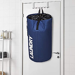 Chrislley 106L Extra Large Laundry Hamper with Drawstring Dorm Room Backpack Laundry Bag Collapsible Laundry Basket for College Students Travel Day Trip（Dark Blue）