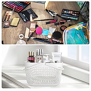 Plastic Organizer Storage Baskets with Handle, Plastic Shower Caddy for Bathroom, Dorm, Bedroom and Kitchen, Free Two Bottles of Shower