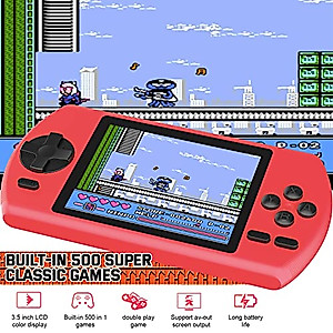 JAMSWALL Handheld Game Console, 500 Classical FC Games 3.5-Inch Screen 1020mAh Rechargeable Battery Portable Retro Video Game Console Support for Connecting TV and Two Players (Red)