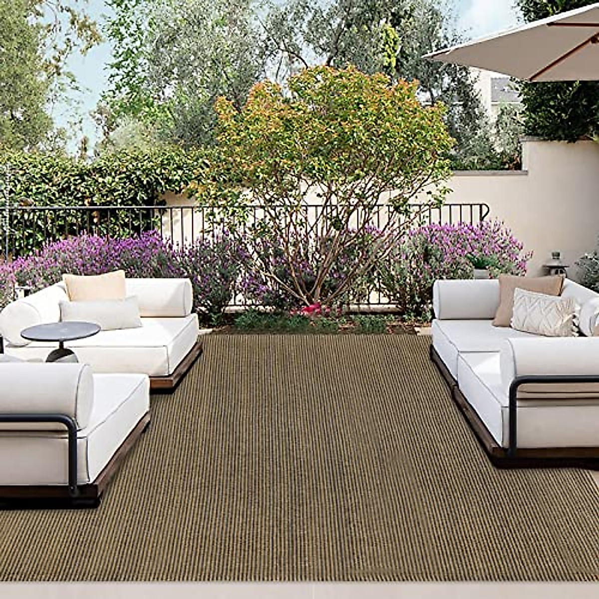 OutdoorLines Plastic Tarp Outdoor Rugs for Patio 8 x 10 ft - UV and Weather Resistant Patio Carpet, Stain Resistant Plastic RV Camping Mats for Porch, Garden, Camper and Picnic, Brown