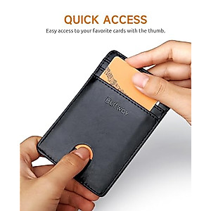 Buffway Mens Slim Wallet, Minimalist Thin Front Pocket Leather Credit Card Holder with RFID Blocking for Work Travel - Seattle Black