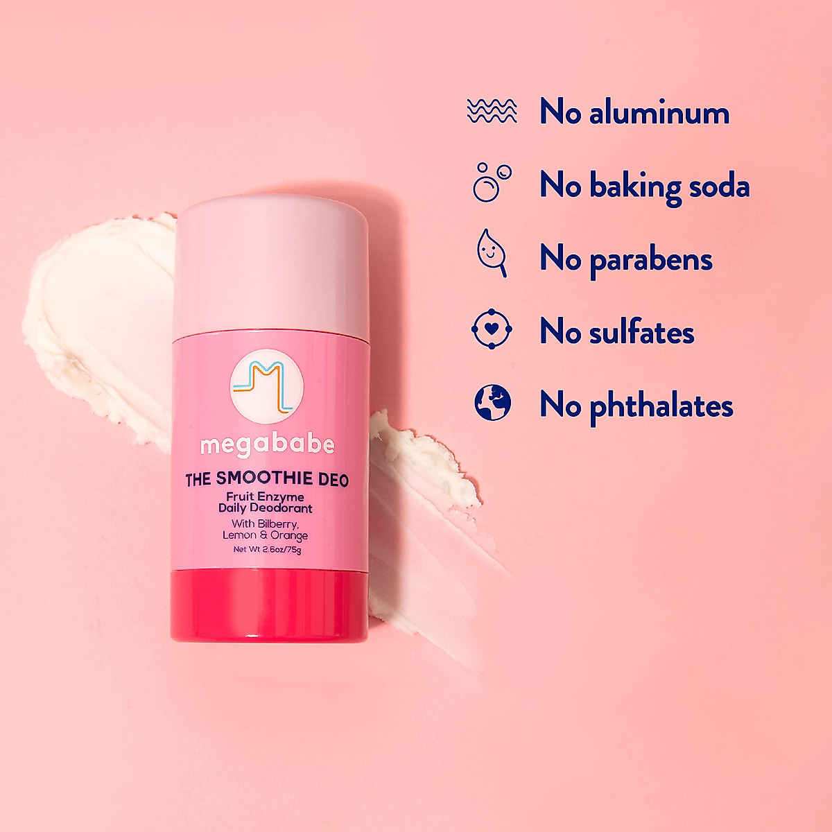 Megababe Daily Deodorant - The Smoothie Deo with Coconut & Fruit Enzymes | 72 hour Odor Protection | Aluminum-Free, All Natural | Free from Parabens, Sulfates & Phthalates | 2.6 oz