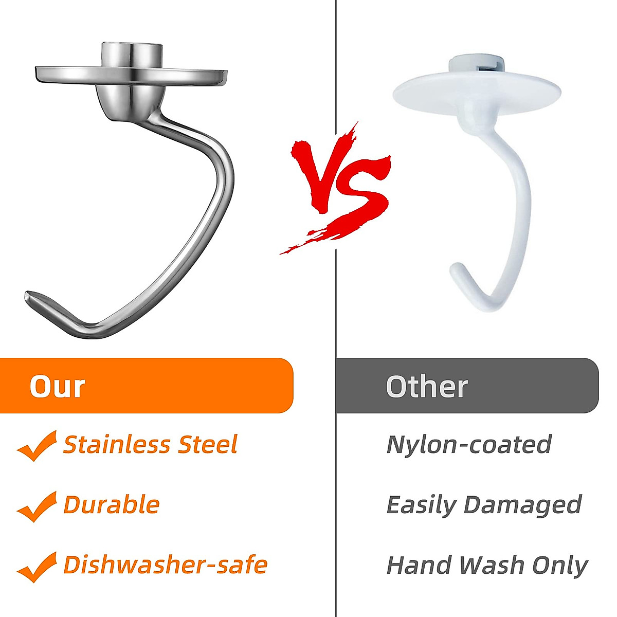 Gdrtwwh Stainless Steel Dough Hook Attachment for KitchenAid 4.5-5 Quart Tilt-Head Stand Mixer,Replacement Parts Bread Hook, Dishwasher Safe(Replace K45DH)