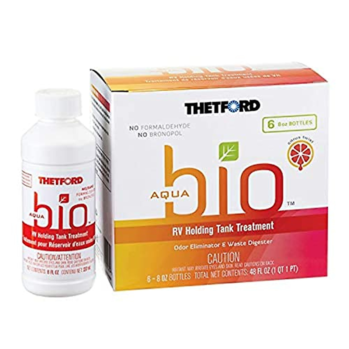 Thetford AquaBio 96604 RV Holding Tank Treatment Citrus Twist Scent, Formaldehyd Free 6 Pack of 8 Oz Liquid Orange