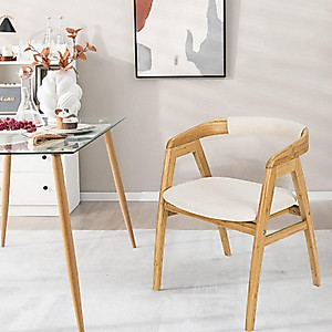 UJOYPAD Modern Mid Century Curved Back Leisure Chairs, Accent Fabric Leisure Chair with Anti-Slip Foot Pads,Bamboo Dining Chair Armchair for Living Room,Bedroom,Natural